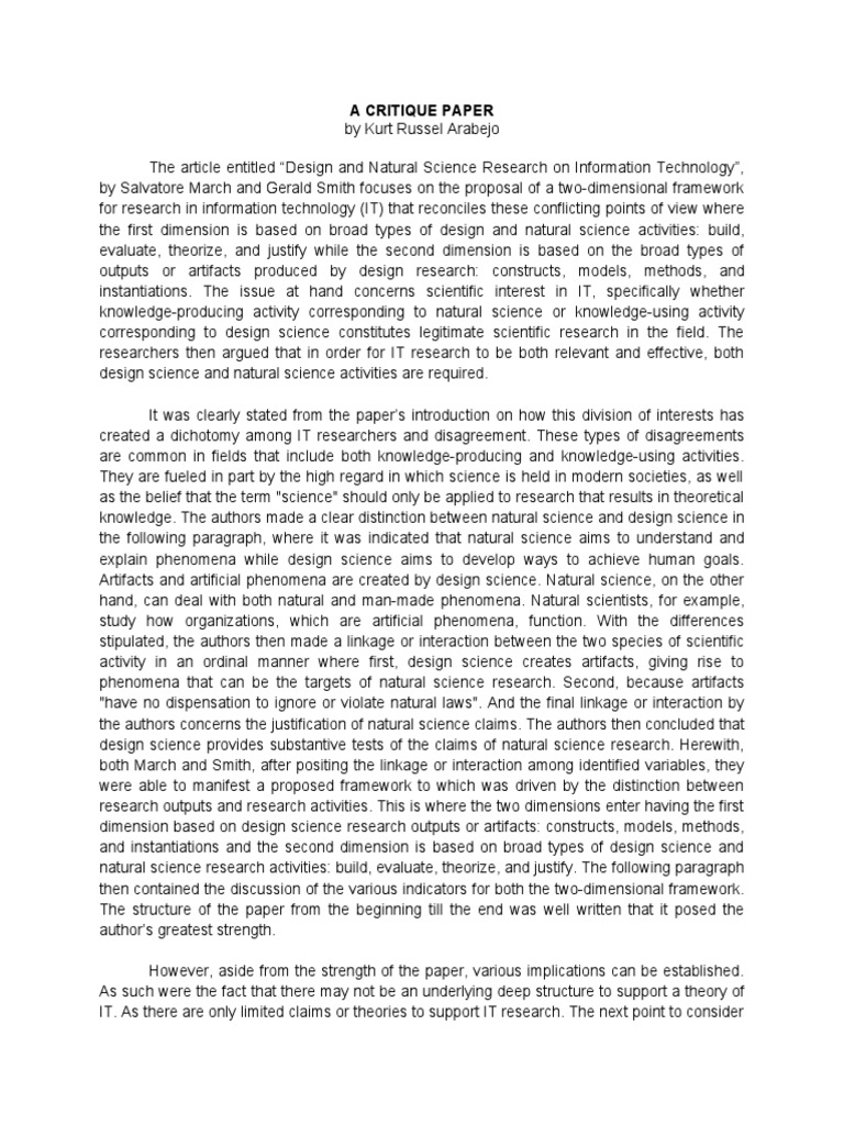 Critique Paper | PDF | Science | Design