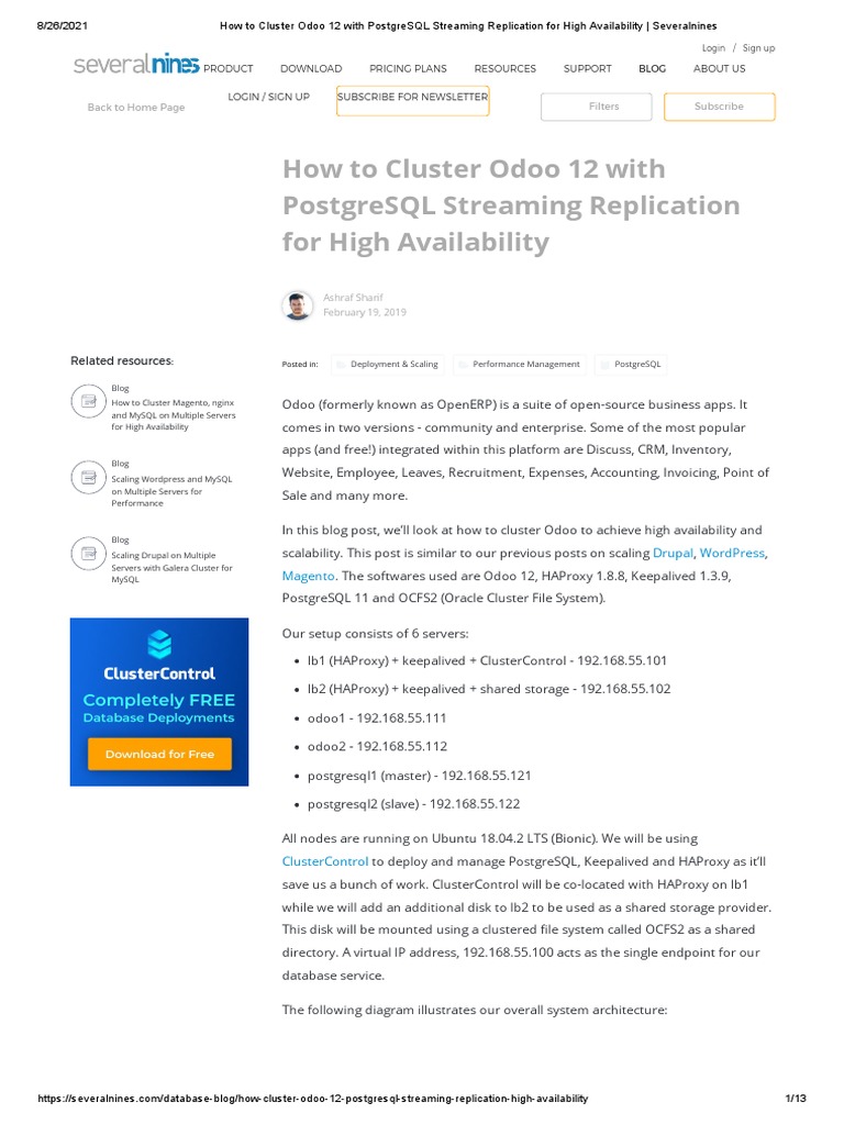 How To Cluster Odoo 12 With Postgresql Streaming Replication For High Availability