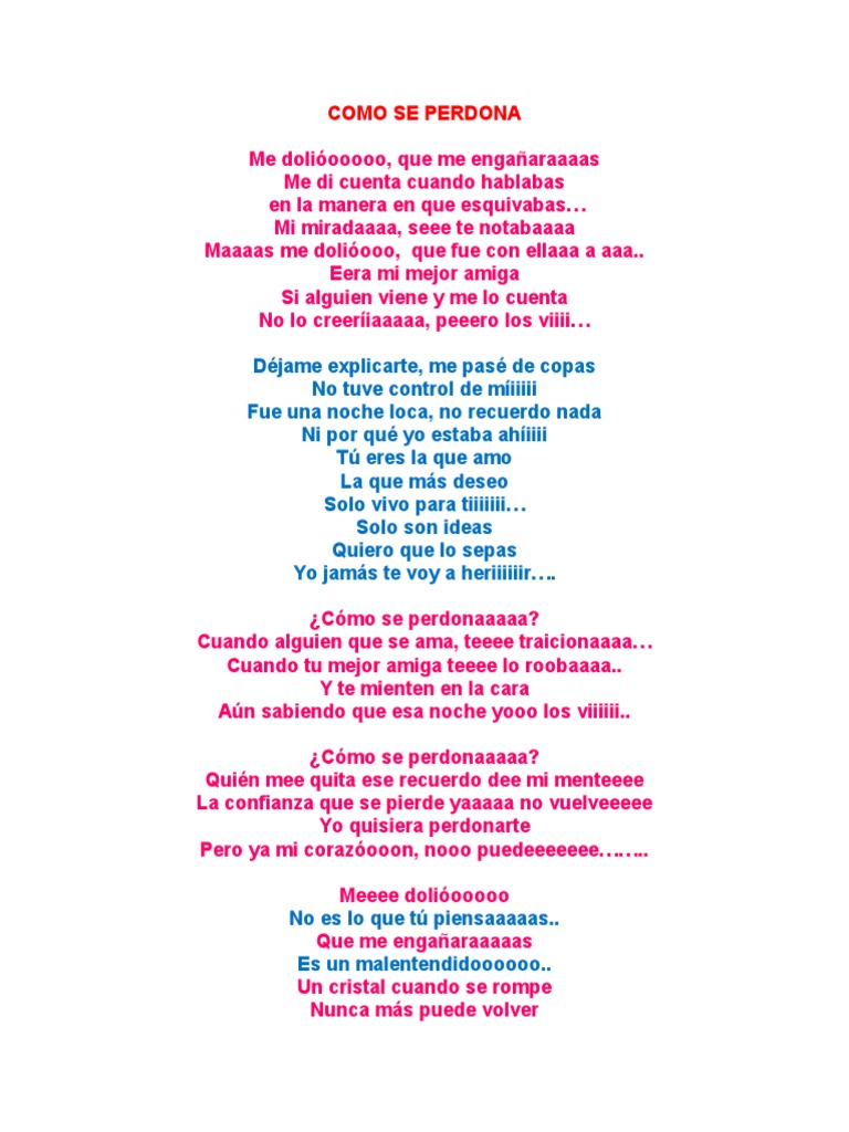 Letra Como Se Perdona | PDF
