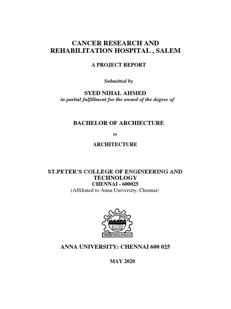 Nihal Thesis Report - Cancer Research and Rehab Hospital, Salem | PDF ...