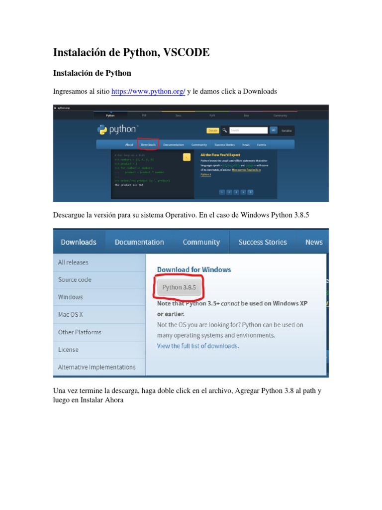 Instalación de Python, VSCODE | PDF