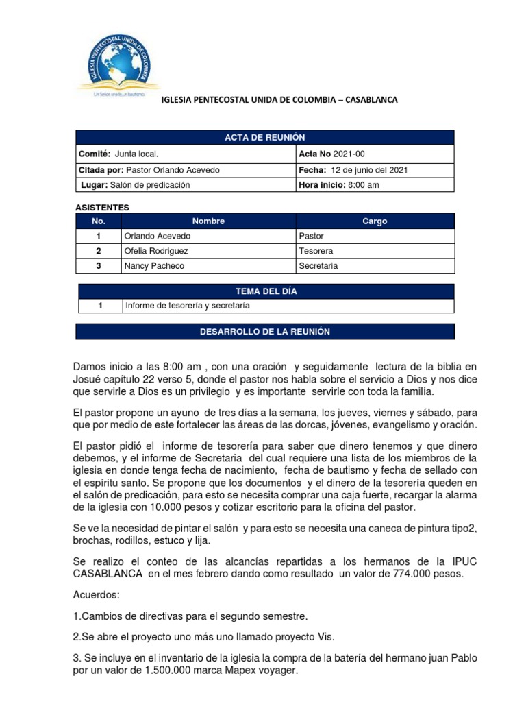 Acta Modelo Ipuc Terminado | PDF | Oración | Comportamiento religioso y experiencia