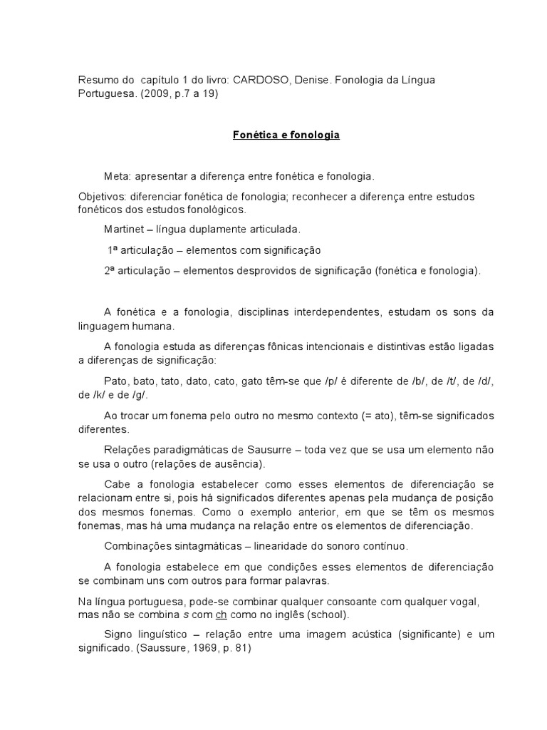 Resumo Cap 1 - Fonética e Fonologia | PDF | Fonologia | Fonética