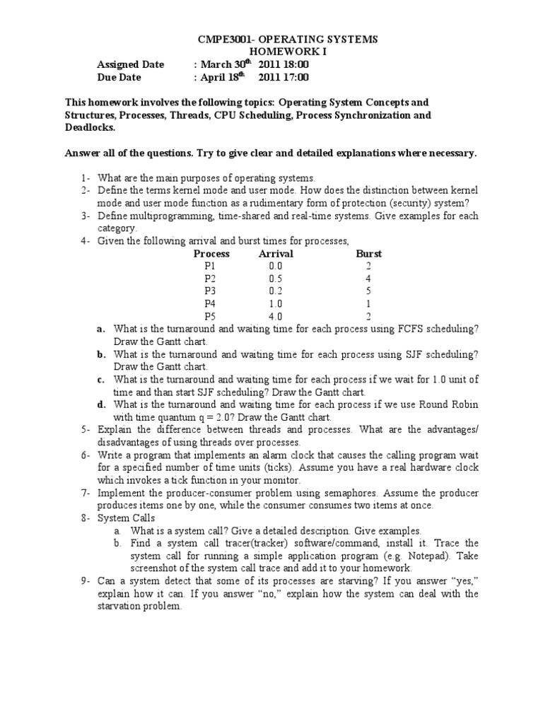 Operating Systems Homework I Overview | PDF | Scheduling (Computing ...