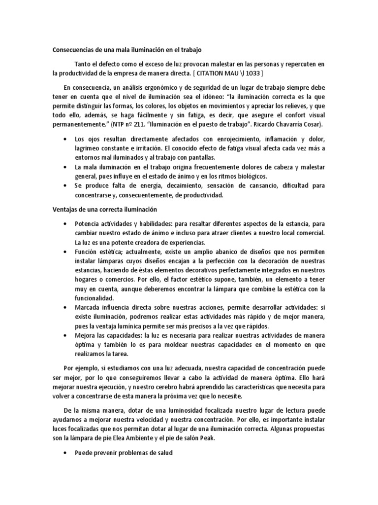 Consecuencias De Una Mala Iluminación En El Trabajo Pdf Encendiendo