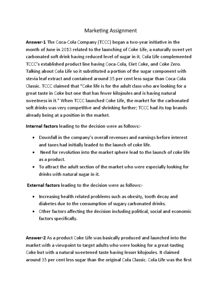 Marketing Assignment - Coca Cola (Coke Life) | PDF | Coca Cola | The ...