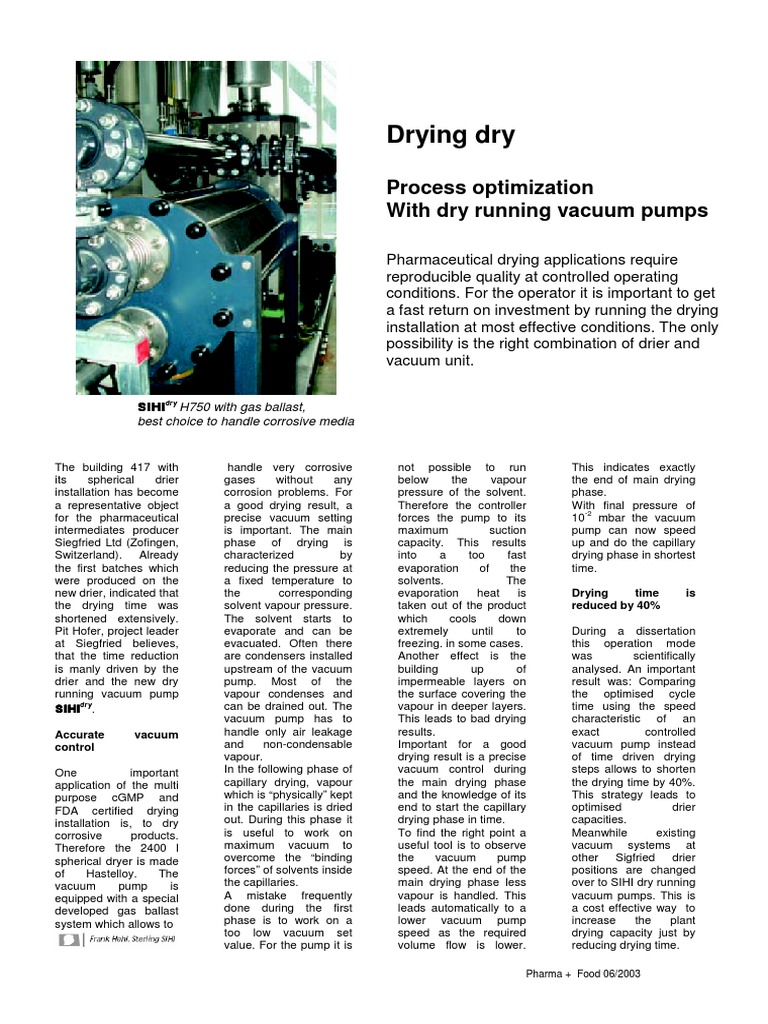 Drying Dry: Process Optimization With Dry Running Vacuum Pumps | PDF ...
