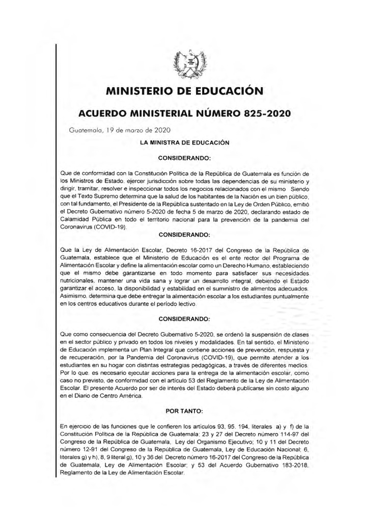Acuerdo Ministerial 825-2020 Mineduc | PDF | Justicia | Crimen y violencia
