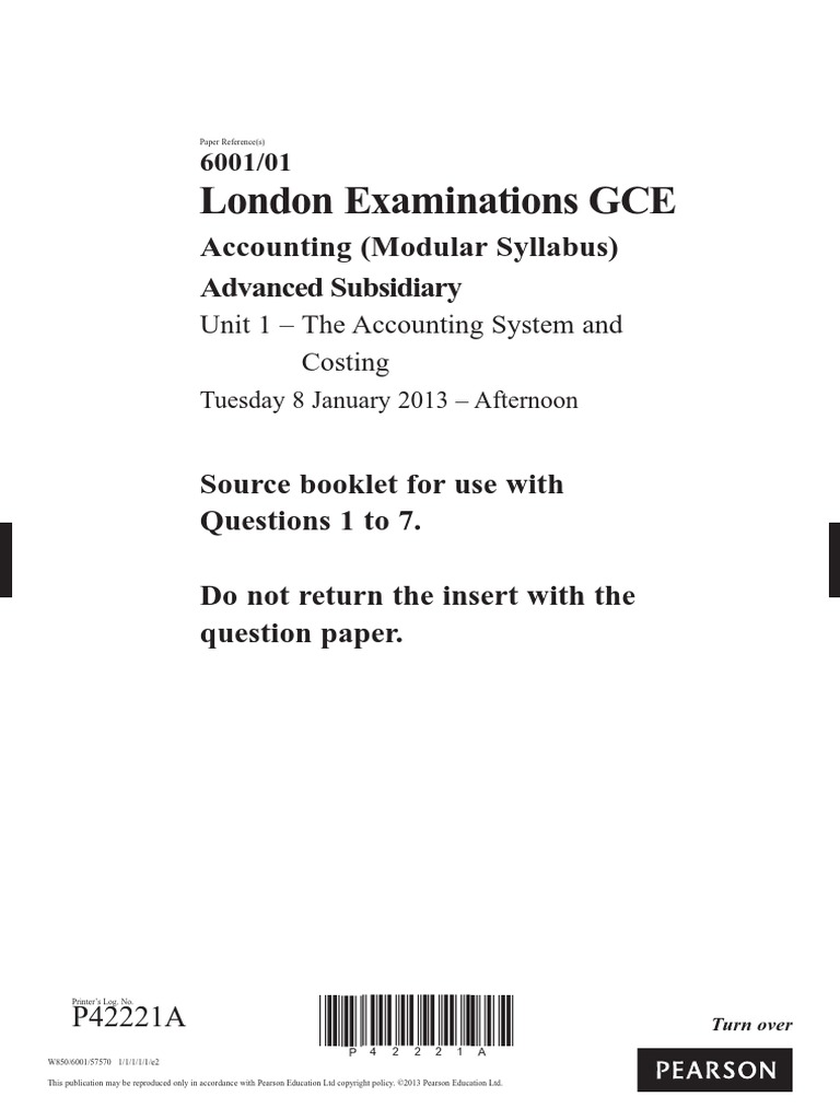 London Examinations GCE: Accounting (Modular Syllabus) Advanced ...