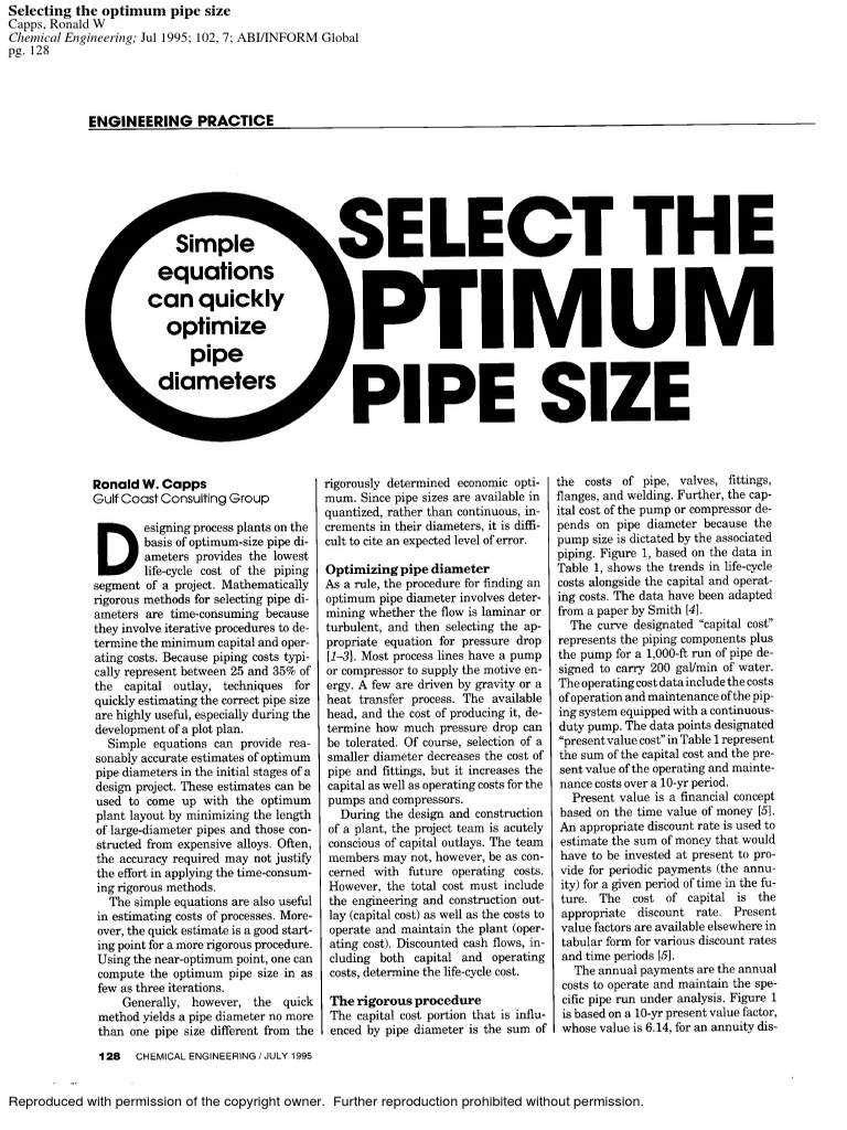 Selecting The Optimum Pipe Size | PDF