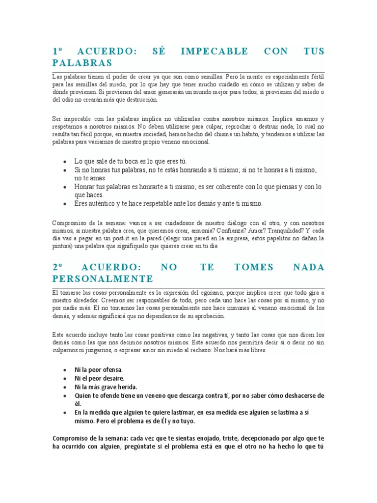 Los Cuatro Acuerdos Resumen | PDF | Amor