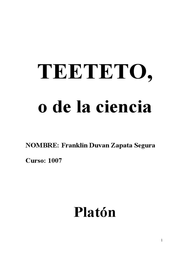 Platon Teeteto Actividad Filosofia Franklin Duvan Zapata 1007