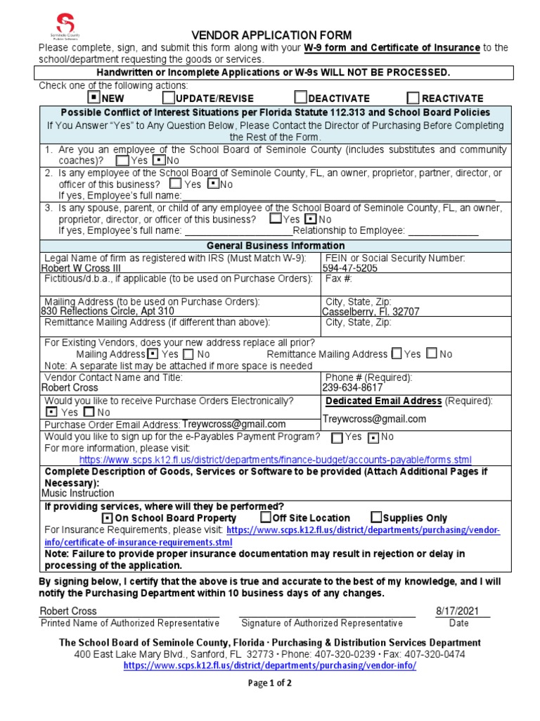 SCPS Vendor Application Form Revised 4-29-2021 | PDF | Business