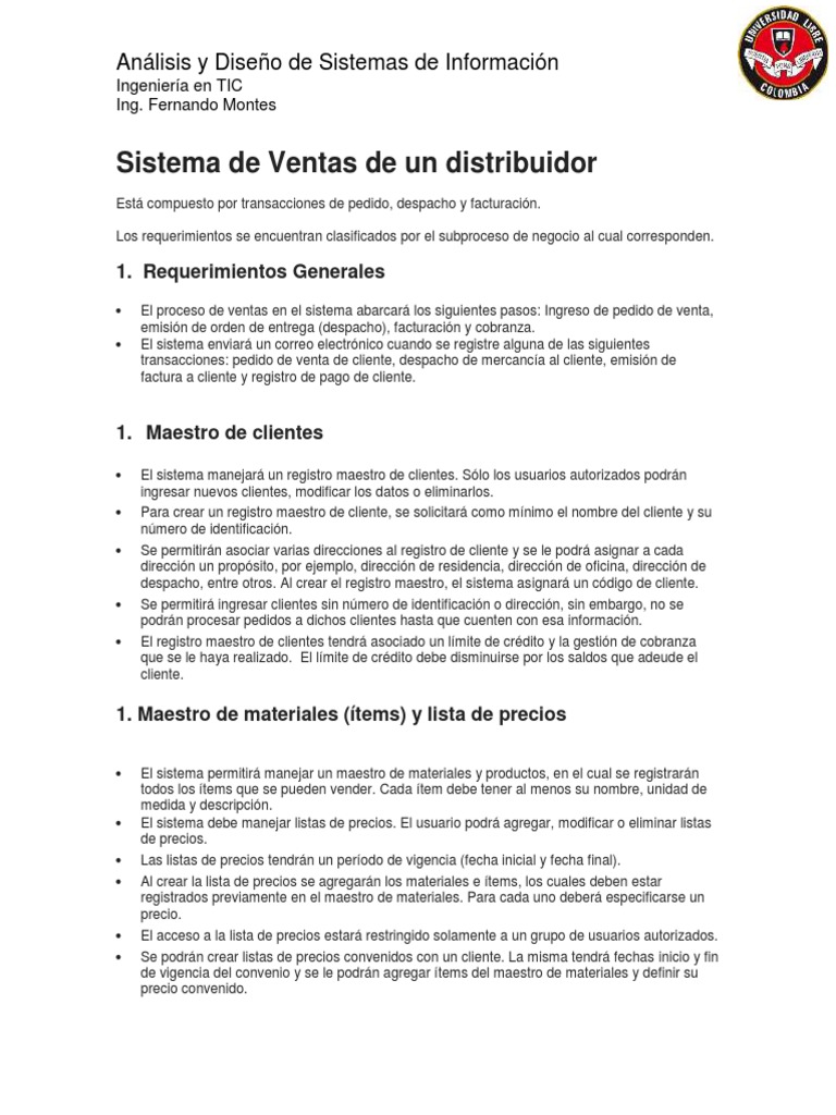 SISTEMA DE VENTAS Y DISTRIBUCIÓN | PDF | Inventario | Tecnología de ...