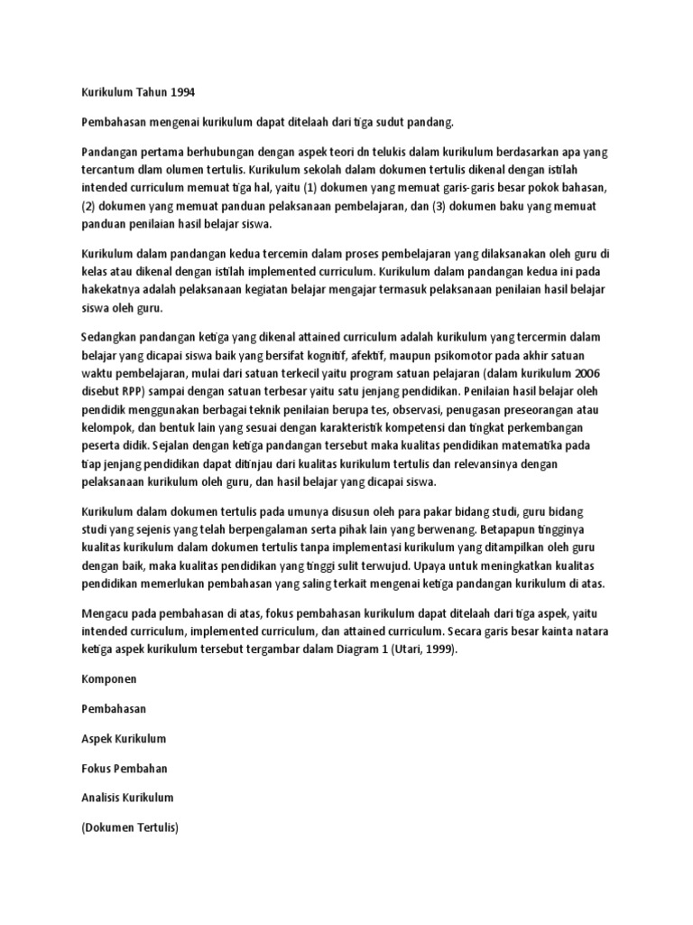 Kelebihan Dan Kelemahan Kurikulum 1994 | PDF