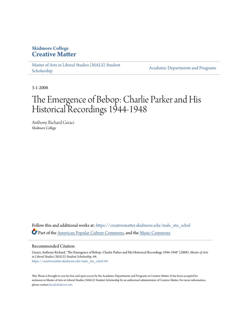 The Emergence of Bebop - Charlie Parker and His Historical Recordi ...