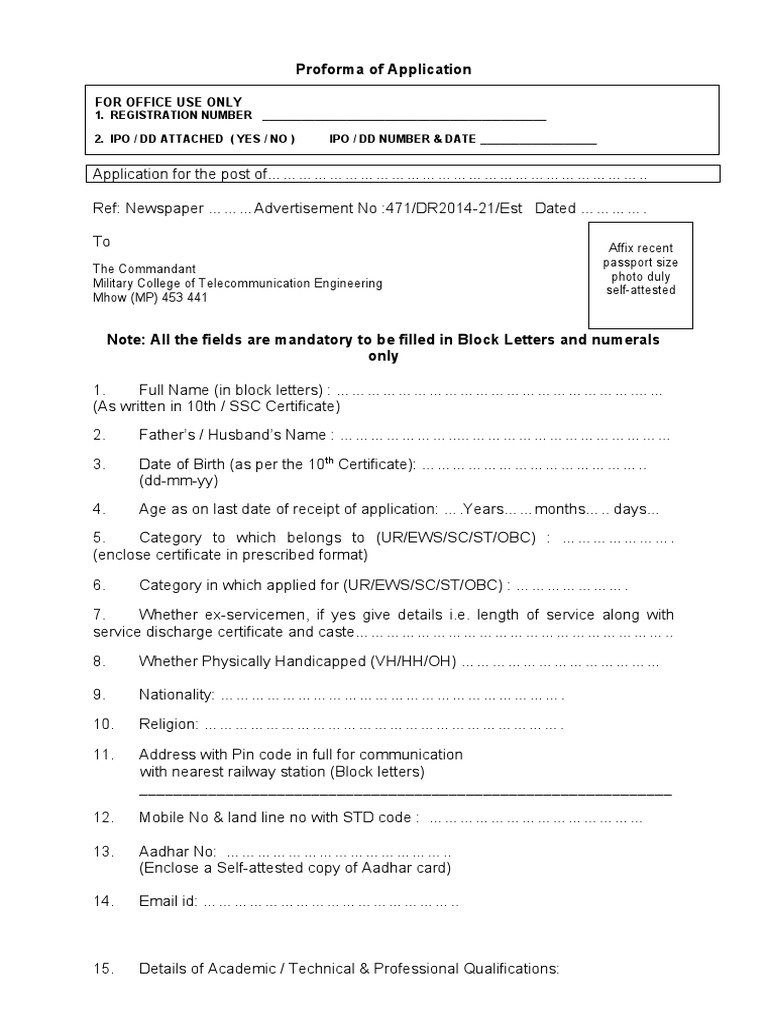 Proforma of Application: For Office Use Only | PDF | Government