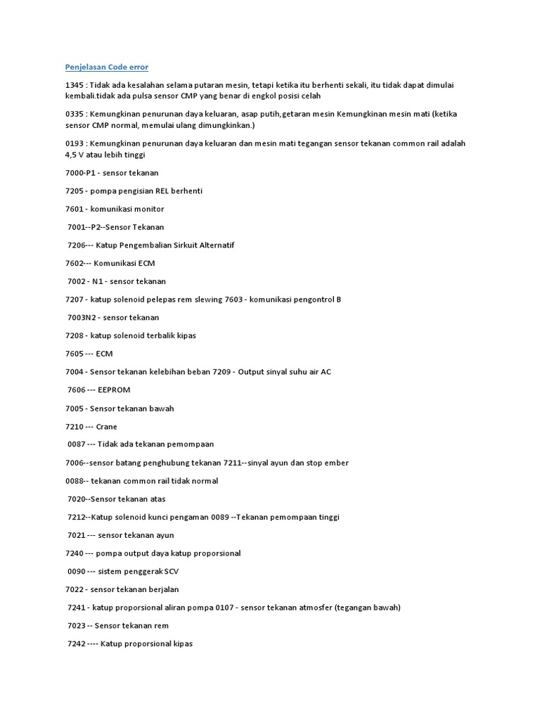 Kode Error Sumitomo | PDF
