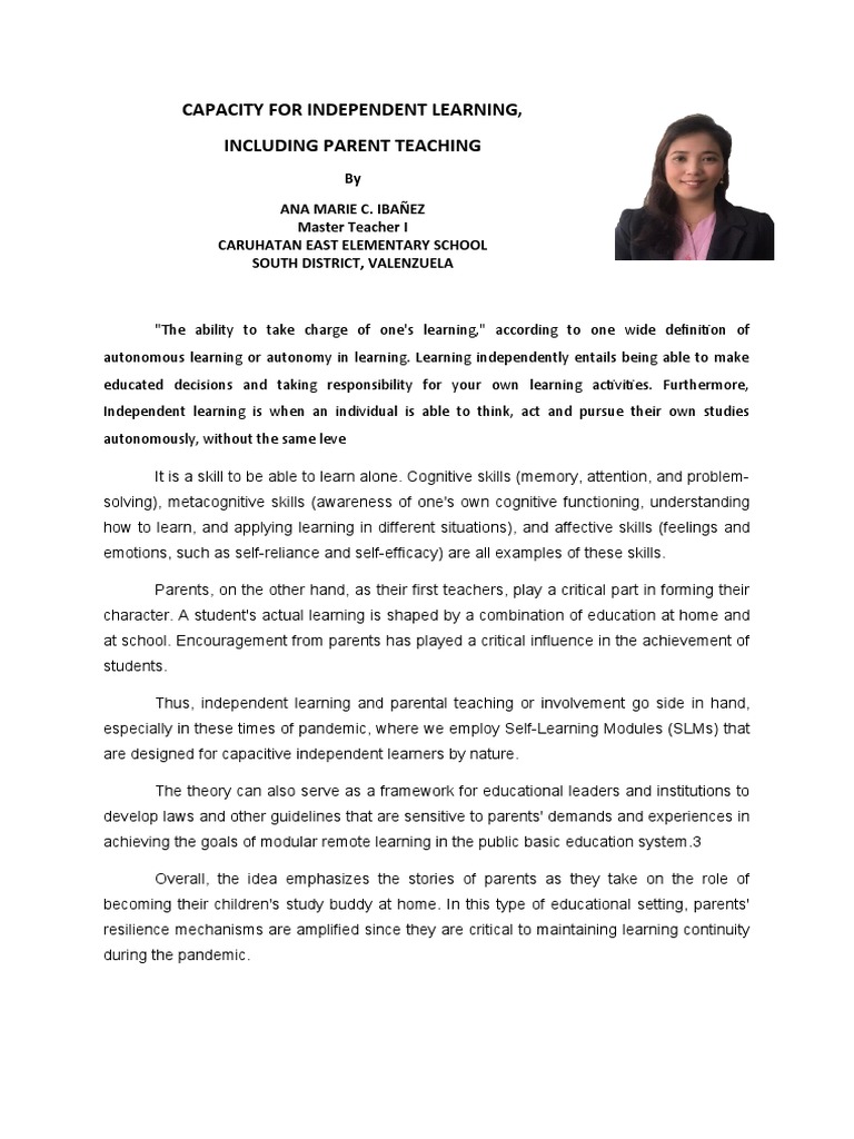 Capacity For Independent Learning, Including Parent Teaching | PDF ...