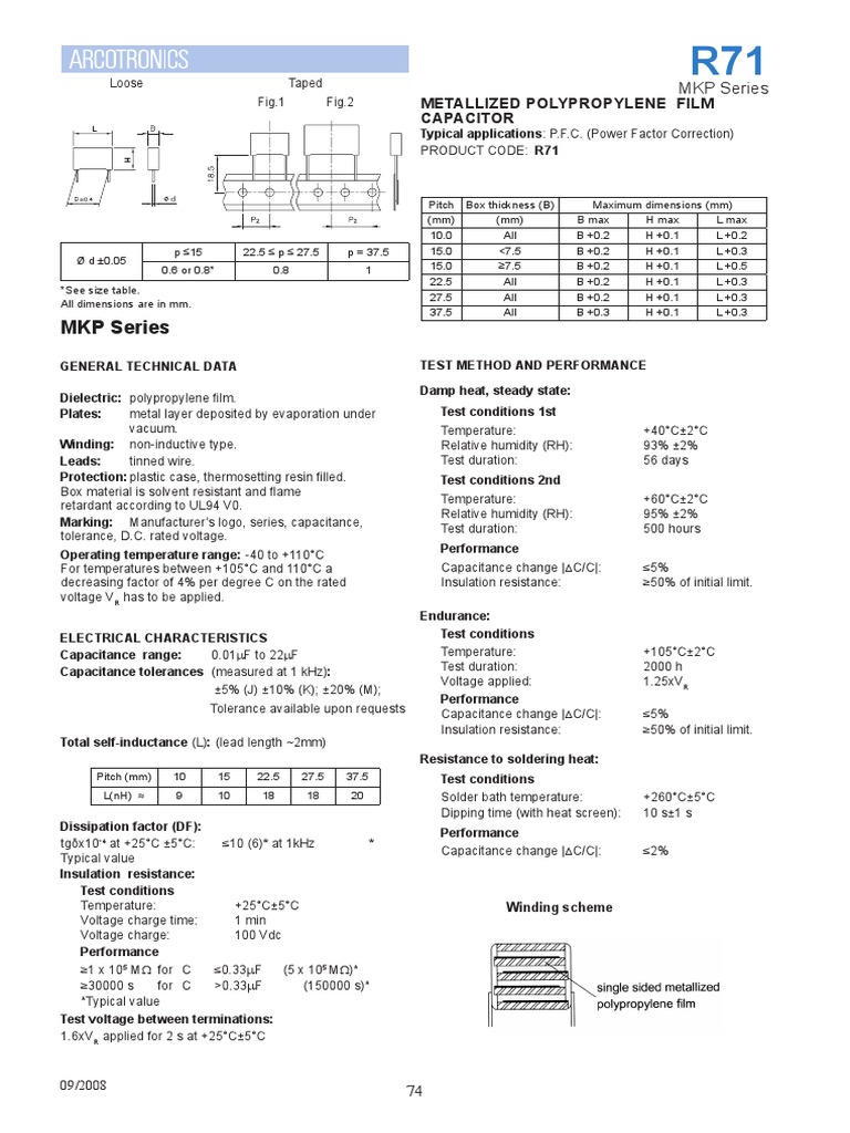 R71 MKP Capacitors Datasheet | PDF | Capacitor | Electrical Engineering