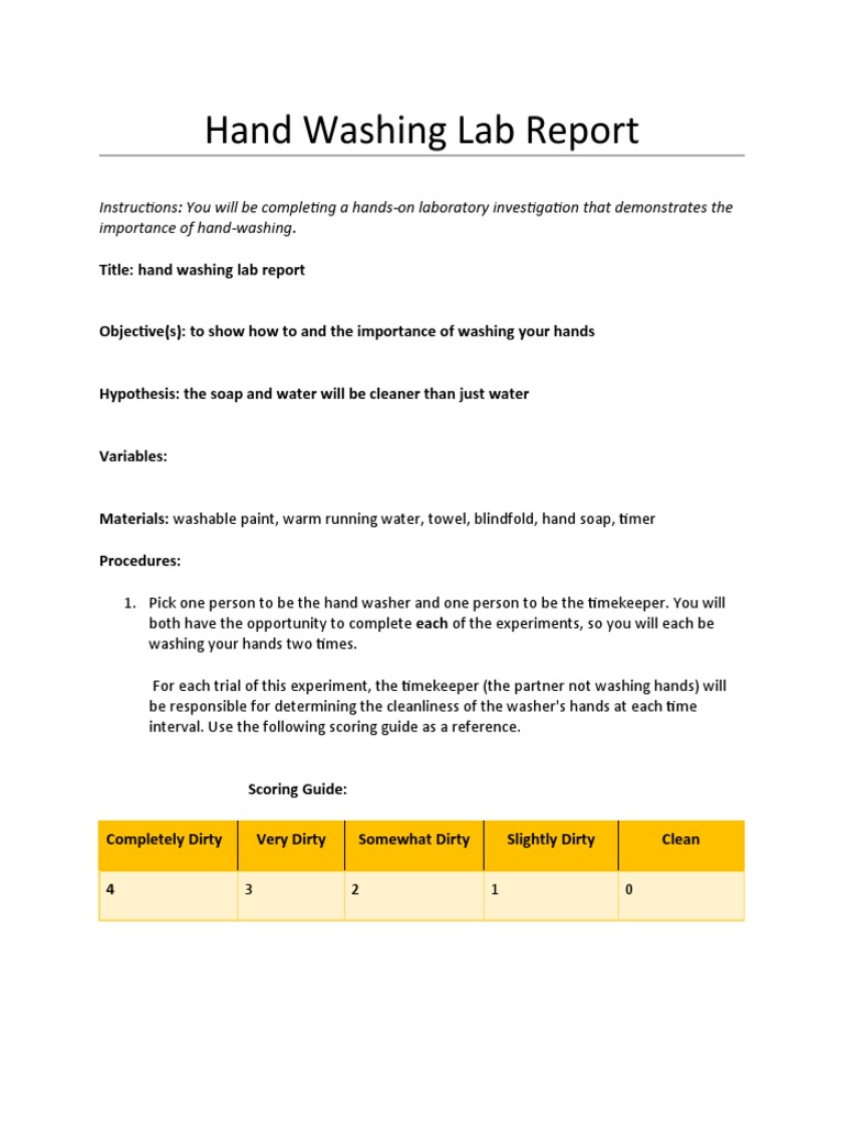 Hand Washing Lab Report | PDF | Washing Machine | Experiment