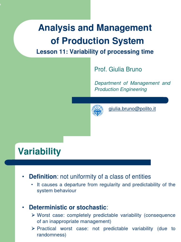 Analysis and Management of Production System: Lesson 11: Variability of ...