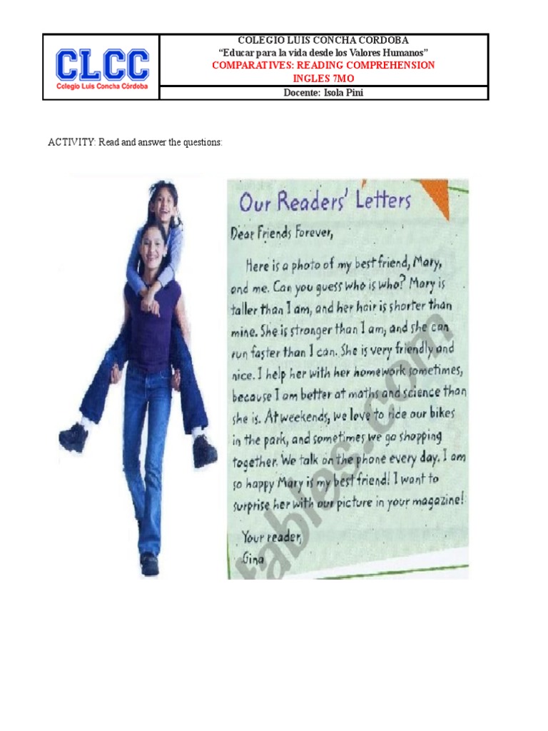 ACTIVITY: Read and Answer The Questions:: Comparatives: Reading ...