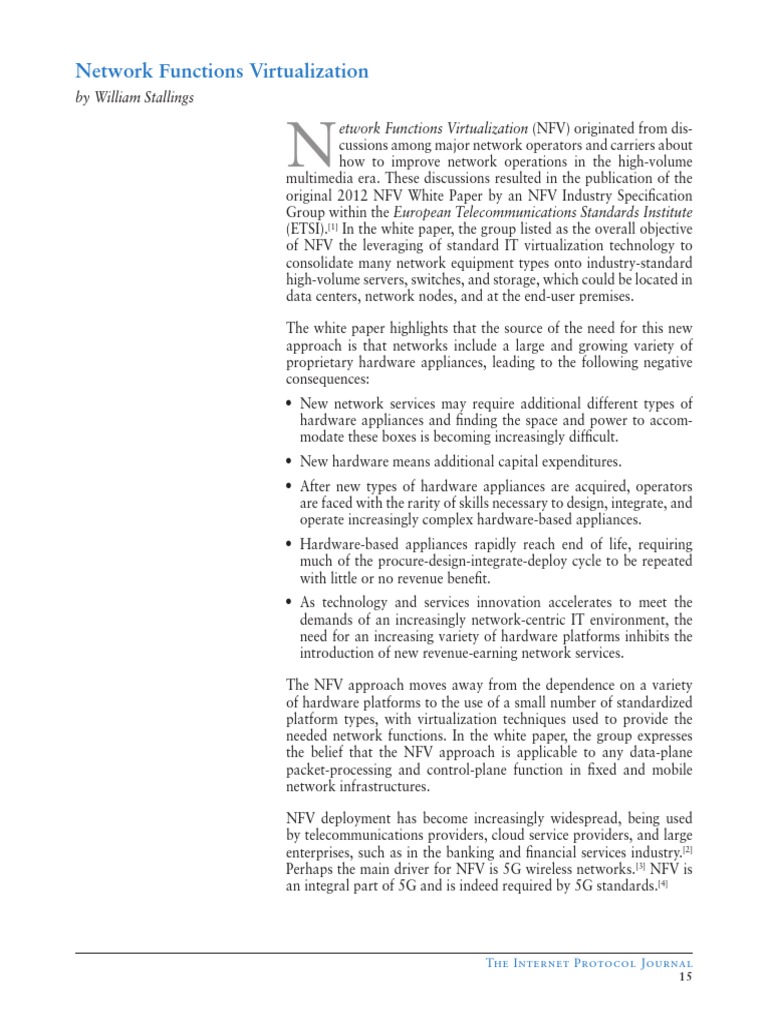 Network Functions Virtualization: by William Stallings Etwork Functions Virtualization (NFV ...