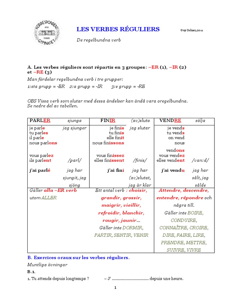 Verbes réguliers en français | PDF | Linguistique