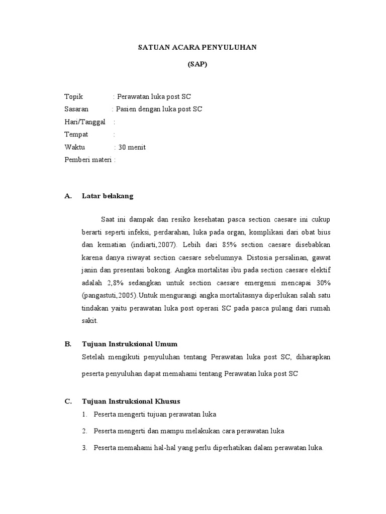 SAP Perawatan Luka Post SC | PDF