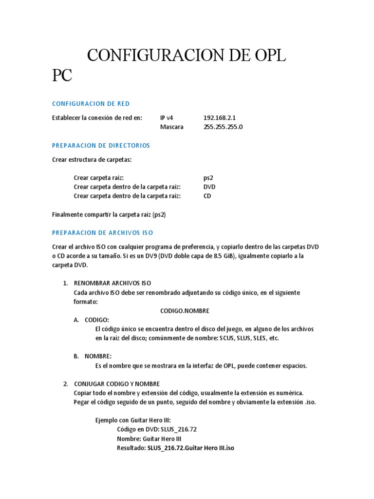 Guía de Configuración de OPL en PS2 | PDF | Archivo de computadora | DVD
