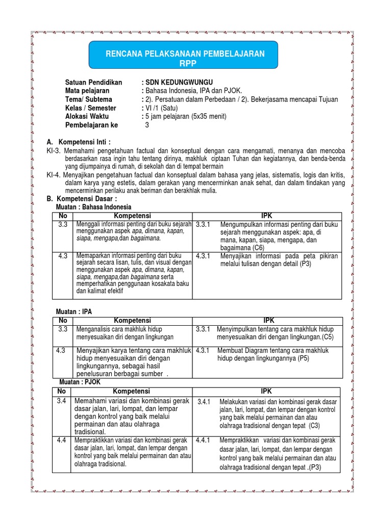 Perangkat Pembelajaran Kelas 6 Tema 2 SB 2 PB 3 (RPP, Instrument Penilaian, Bahan Ajar, Media ...