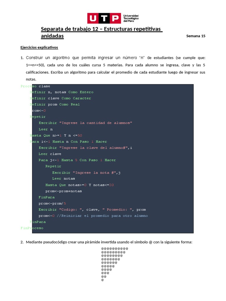 Separata de Trabajo 12 - Estructuras Repetitivas Anidadas Escobar ...