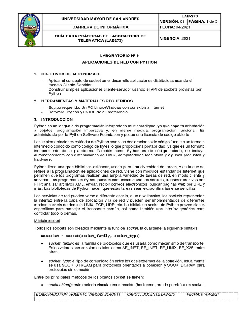 GuiaLAB9-Python v2021 | PDF | Zócalo de red | Python (lenguaje de programación)