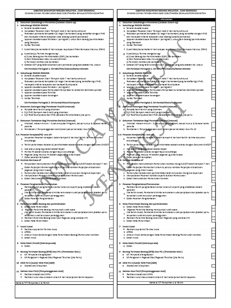 Senarai Semak Sebutharga Bekalan Perkhidmatan 171219 | PDF