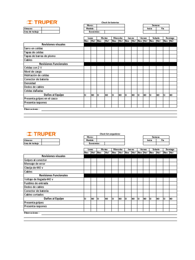 Check List Baterias Cargadores | PDF