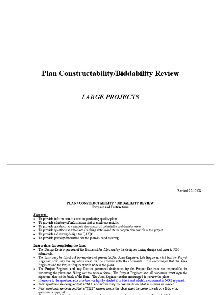 Plan Constructability Biddability Review Form - Major Projects | PDF ...