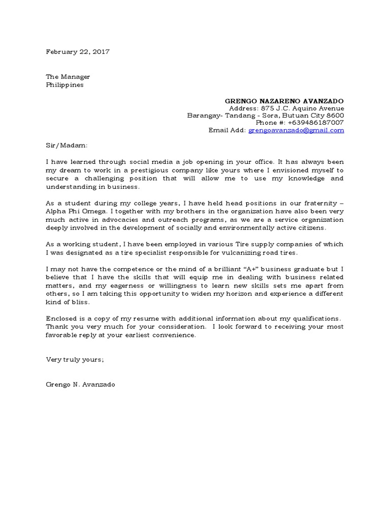 Application Letter For Employment - Grengo | PDF