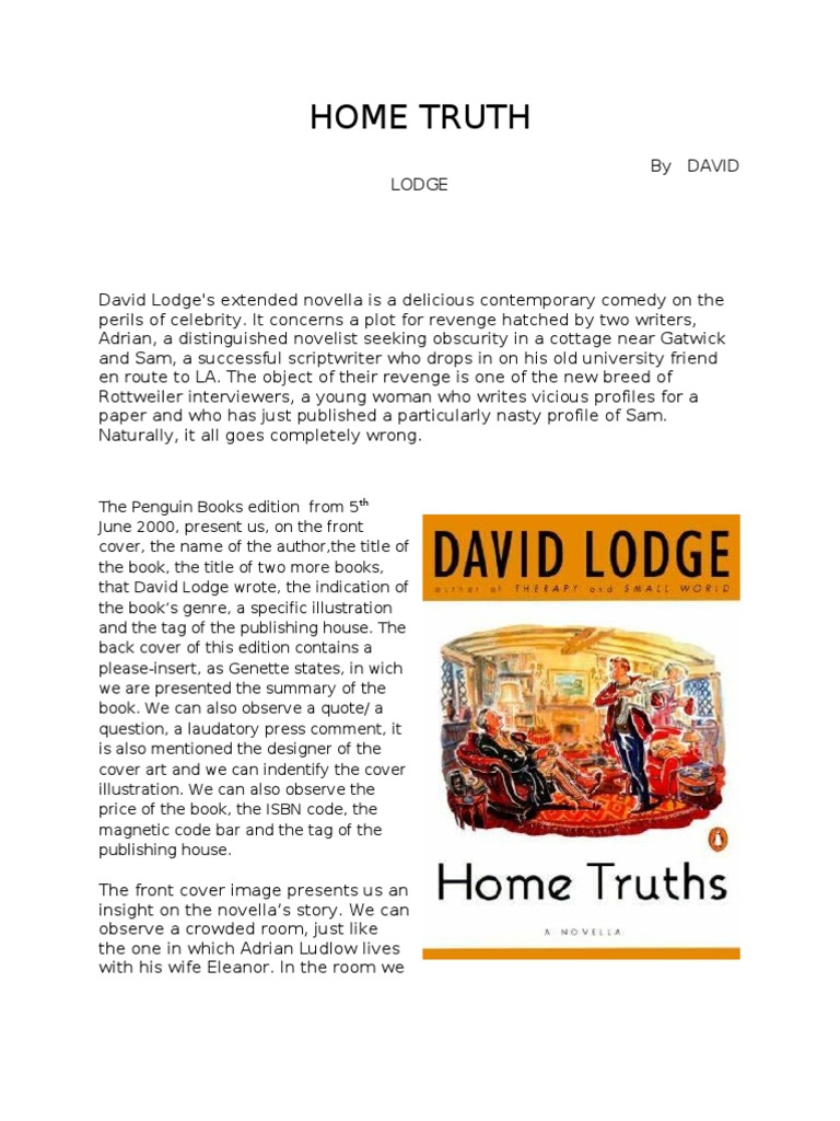 David Lodge's Home Truth: A Satire on Celebrity | PDF | Books