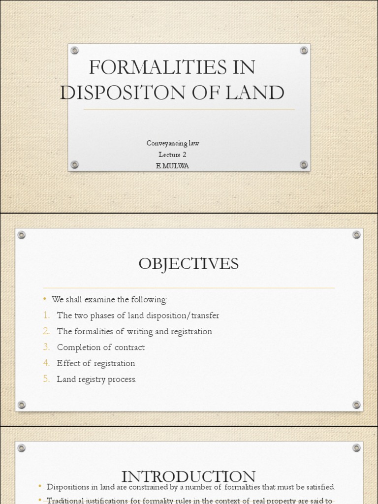 Formalities of Disposition of Land Lecture 2 | PDF | Conveyancing ...
