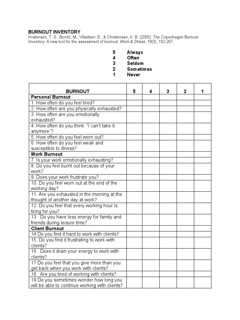 Burnout Inventory | PDF