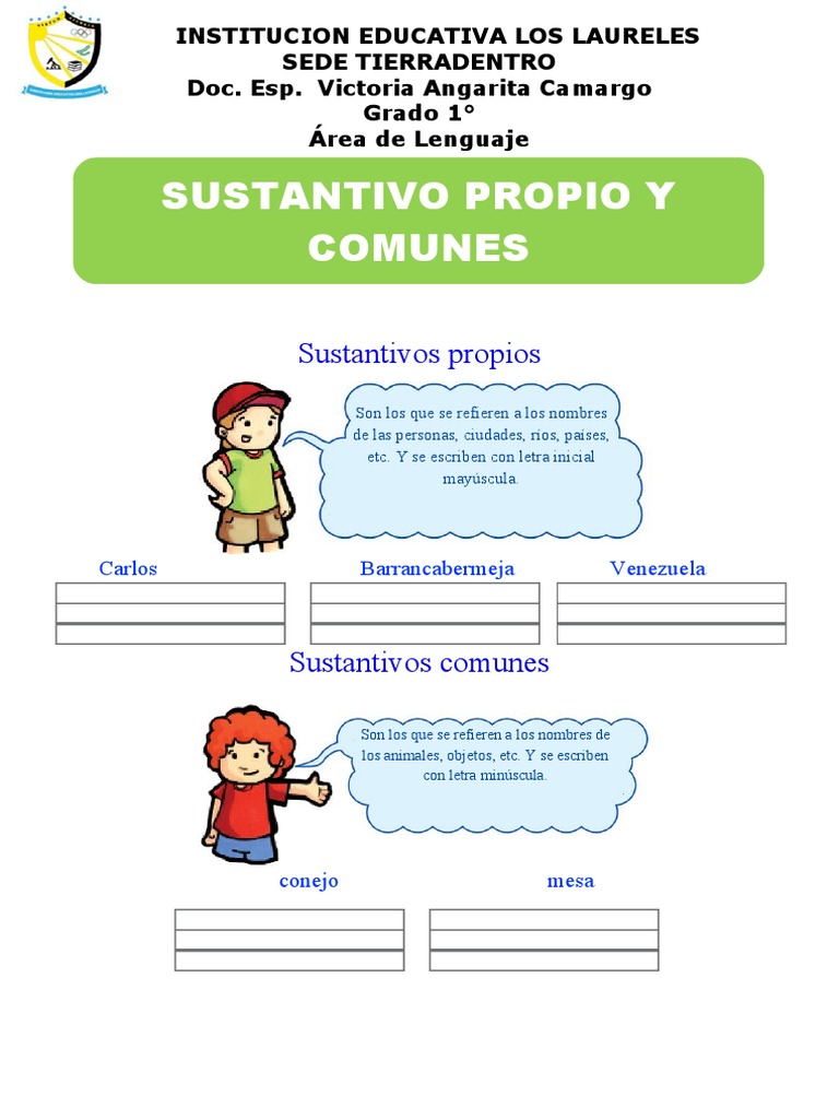Sustantivos Propios y Comunes para Primero de Primaria | PDF