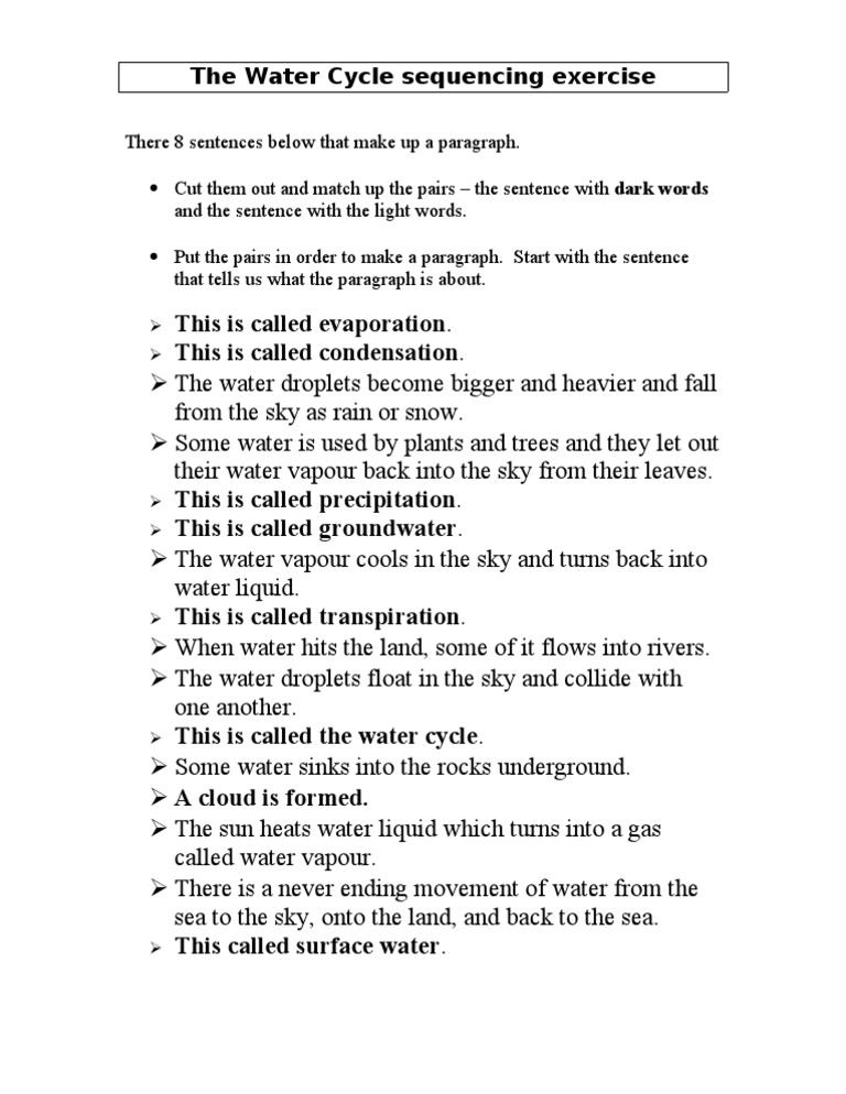 Water Cycle Sequencing Exercise | PDF