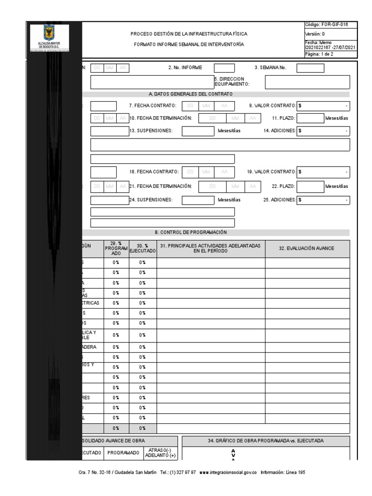 For Gif 016 v0 Informe Semanal de Interventoria | PDF