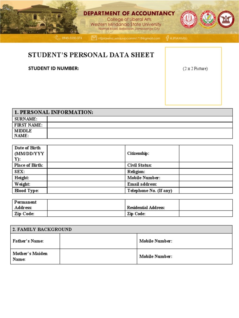 Student'S Personal Data Sheet | PDF