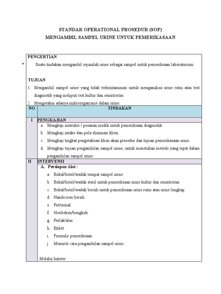 SOP Pengambilan Sampel Urine | PDF | Griya & Taman