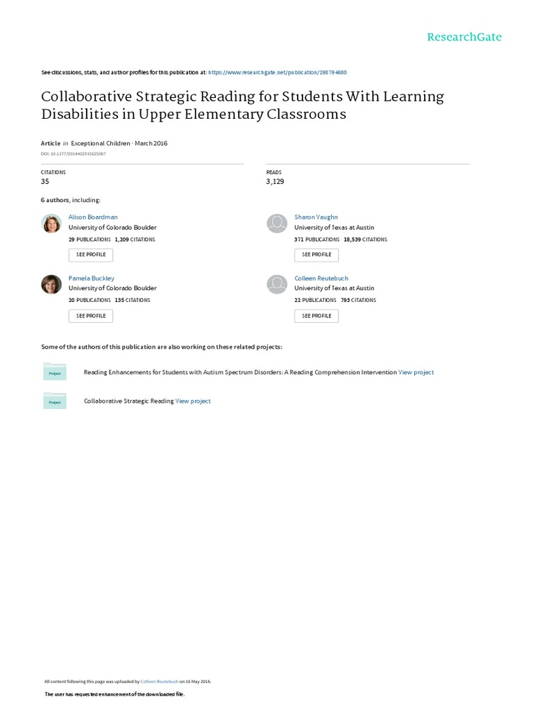 Collaborative Strategic Reading For Students With | PDF | Reading ...
