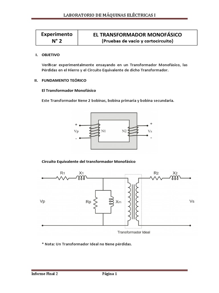 Informe Final 2 - Transformador Monofásico | PDF | Transformador | Inductor