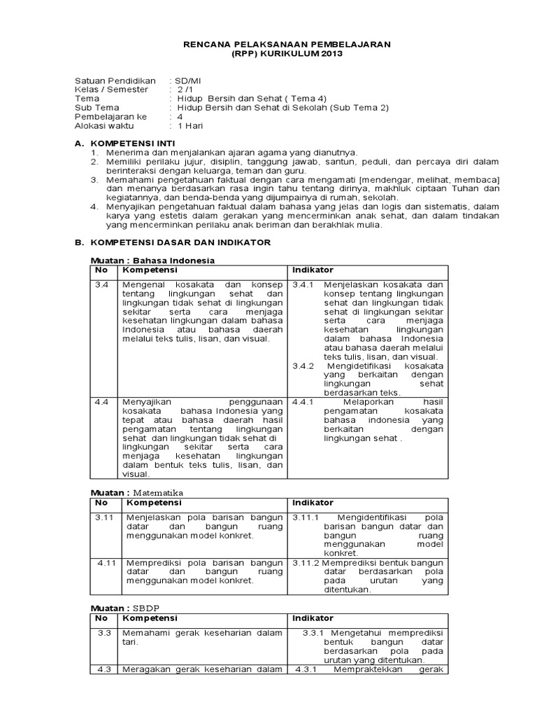 Rencana Pelaksanaan Pembelajaran (RPP) Kurikulum 2013: Matematika | PDF