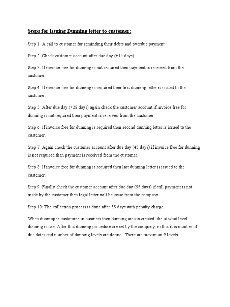Steps For Issuing Dunning Letter To Customer | PDF | Payments ...